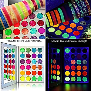 Neon Glitter Eyeshadow Palette Makeup,Afflano UV Glow Blacklight Highly Pigmented Palette Eye Shadow Pallets,Matte Bright Colorful Rainbow Blue Red Orange Purple Green Pressed Glitter Makeup Palettes