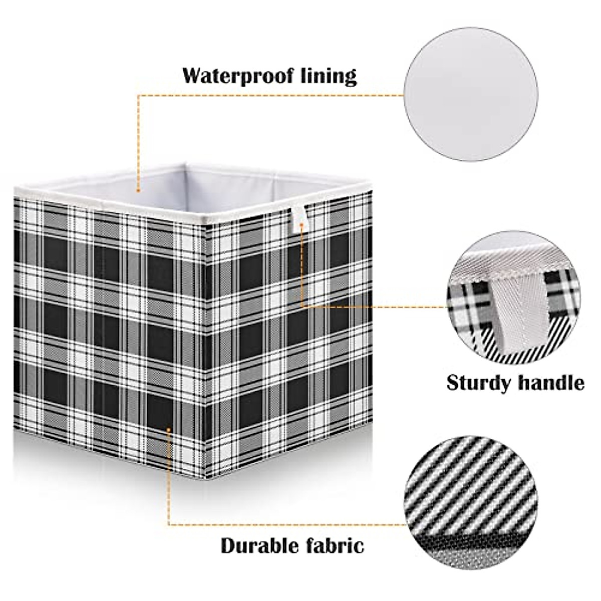 Kigai White Black Buffalo Plaid Cube Storage Bin, Large Foldable Storage Basket Toy Clothes Organizer Bin for Shelf, Closet, Nursery, Bedroom, Office, Home Decor 11.02 x 11.02 x 11.02 Inch
