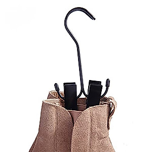 AWOCAN 2PCS Portable Laundry Hook Shoes Clips Stainless Boots Clips Closet Organizer Hangers Clip Travel Home Clothing Trouser Hanger for Shoes, Towel, Socks,Pants, (Black)