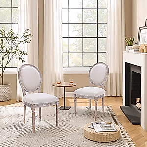 COLAMY French Country Dining Chairs Set of 4, Upholstered Farmhouse Dining Room Chairs with Round Back, Solid Wood Legs, Accent Side Chairs for Kitchen/Living Room/Bedroom- Beige