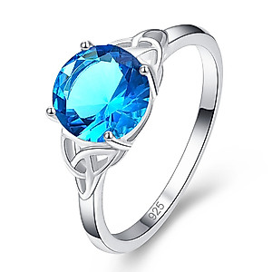 Emsione Created Blue Topaz 925 Sterling Silver Plated CZ Ring for Women