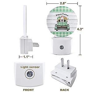 Night Light Plug into Wall, LED Nightlights Happy Easter Truck Green White Buffalo Plaid Rustic Wood Grain Small Nightlight Auto Dusk-to-Dawn Sensor Lamp LED Night Lights for Kid's Bedroom, Bathroom