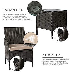 Aoxun Patio Bistro Set 3-Piece Outdoor Rattan Patio Furniture, Outdoor Bistro Set Wicker Patio Furniture with Coffee Table and Thick Cushion,Brown