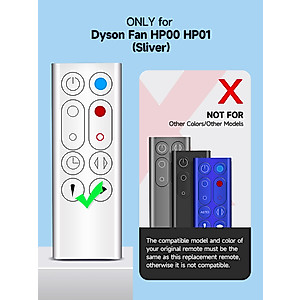 New Replacement Remote Control for Dyson Pure Hot+Cool Fan Purifying Heater HP00 HP01, Part NO.967197-13 (Sliver)