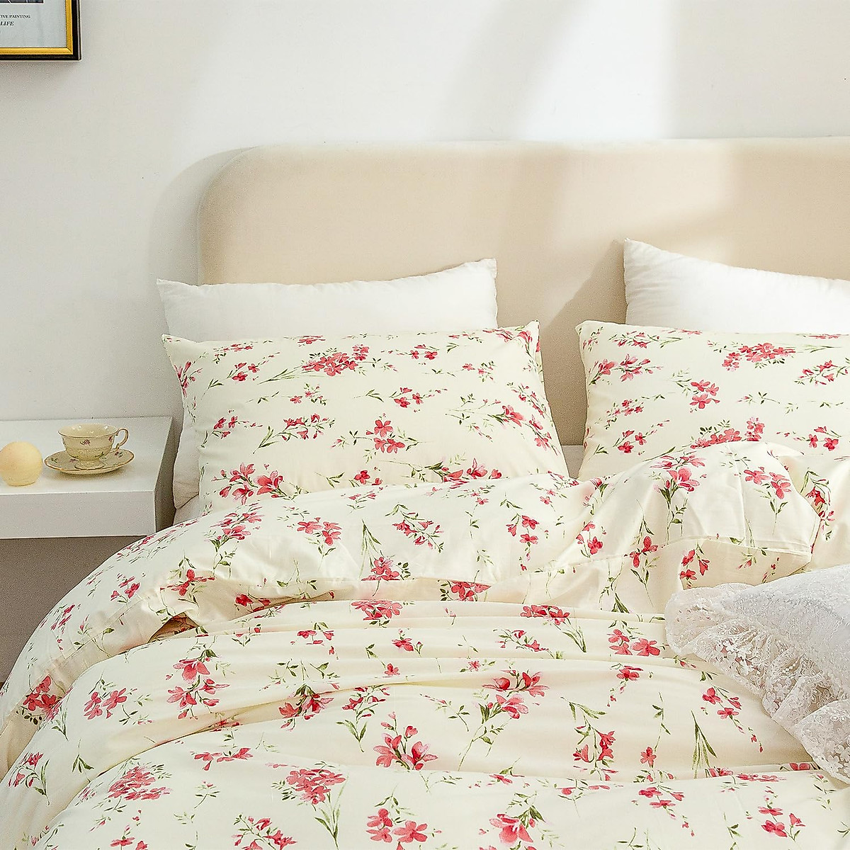 Floral Queen Duvet Cover Set, Luxury Microfiber Floarl Bedding Set Queen, 3 Pieces Queen Floral Duvet Cover, 1 Duvet Cover and 2 Pillowcases with Zipper Closure, Breathable Easy Care (Floarl, Queen)