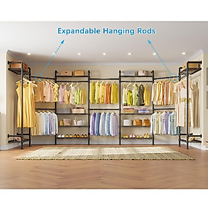 Timate U3 U Shape Garment Rack Heavy Duty Clothes Rack for Hanging Clothes, Expandable Industrial Pipe Clothing Rack Wall Mounted Closet L Shaped Closet Wardrobe Closet System, Large Closet Kit, Black