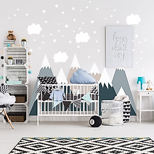 Mountain Wall Decal Mountain Wall Decor Stickers Adhesive Mountain Wall Stickers Nursery Star and Cloud Wall Art Decals Baby Nursery Wall Murals for Boys or Girls Bedroom Nursery Living Room Decor