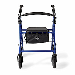 Medline Standard Steel Folding Rollator Walker with 8" Wheels, Supports up to 350 lbs, Blue