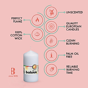 BOLSIUS 10 White Pillar Candles - 2.25 x 4.75 Inches - Premium European Quality - Individually Wrapped - 33 Hours Burn Time - Dripless Smokeless Unscented Dinner, Wedding, Party, & Restaurant Candles