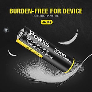 POWXS AA Lithium Batteries, 16 Pack 1.5V Lithium Iron Double A Batteries 3200mAh Super Capacity for Blink Camera, Video Doorbell, Flashlight, Toys, Remote Control 【Non-Rechargeable】
