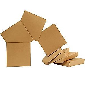 Square Gift Boxes with Lids Set of 4, Brown Kraft Gift Box with Ribbon, (8.7 Inch Medium), Presents Packing, Birthday, Wedding Party Favor Boxes.