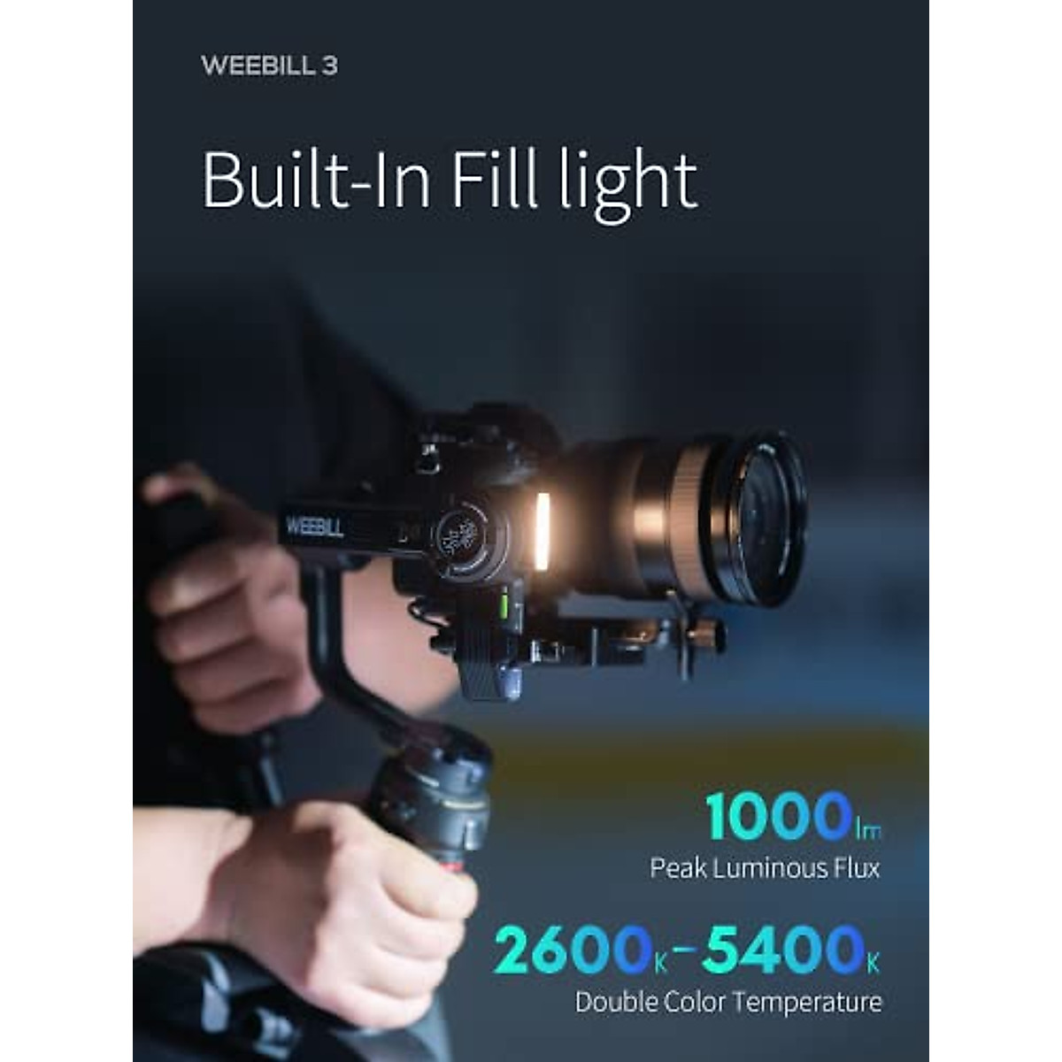 ZHIYUN Weebill 3, 3-Axis Gimbal Stabilizer for DSLR and Mirrorless Camera, Nikon Sony Panasonic Canon Fujifilm BMPCC 6K, Fill Light & Mic Integration, PD Fast Charge