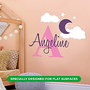 e-Graphic Design Inc Clouds Wall Decals Moon and Stars I Custom Name for Your Baby Room Decor I Personalized Moon, Wall Decor I Mural Wall Decal for Home Children's Bedroom (Wide 22" x 17" Height)