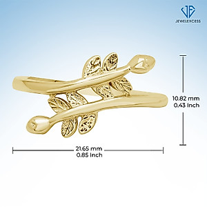 JEWELEXCESS 14K Gold over Silver Leaf Friendship Ring for Women | Dainty 14k Gold over Silver Promise Ring For Women | Stackable Silver Open Band Olive Branch Ring For Women