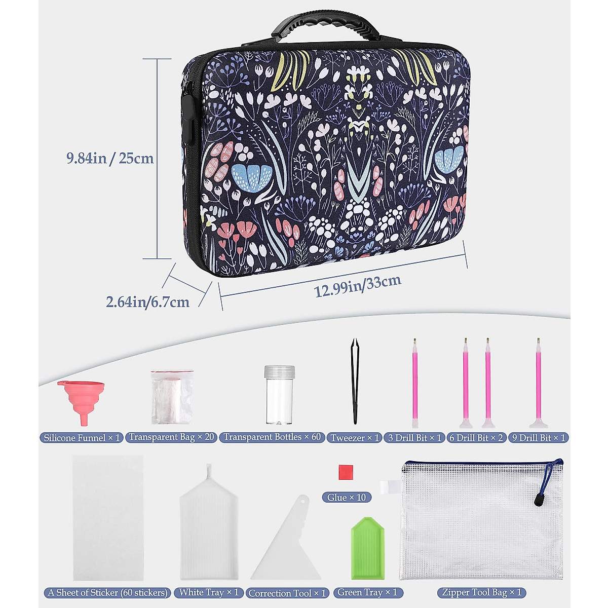 Dadanism Diamond Painting Storage Containers, 60 Slots Diamond Embroidery Accessories, Shockproof Jewelry Beads Organizer Tools Kit, Diamond Art Craft Accessories and Tools Carrying Case, Night Blue