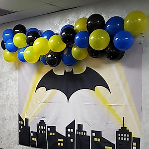 Balloons Blue Yellow and Black 60 Pcs, 12 Inch Dark Blue Yellow and Black Latex Balloons with Metallic Silver Balloons for Boys Police Robots Bat Hero Birthday Graduation Halloween Party Decorations