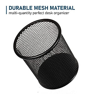 QYH Mesh Pen Cup Metal Pencil Holder for Desk 6 Packs Black Pen Organizer Office 3.54x3.93 Inch