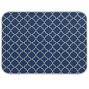 Super Absorbent Dish Drying Mat Microfiber Fast-Drying Dish Mat 24" x 18" Kitchen Dish Drying Pad Watercolor Cute Navy Blue Moroccan Mandala
