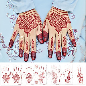 Henna Temporary Tattoo Stickers, Brown Henna Tattoo Stickers kit,Waterproof Red Ink Henna hands Tattoo,for Women Party Decorations