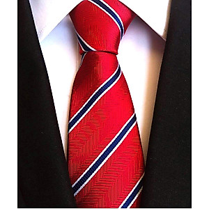 Elfeves Men Repp Red and Blue Slim Ties Narrow Striped Woven Office Matching uk Neckties