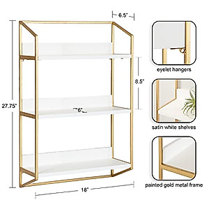 Kate and Laurel Hylton Modern Glam 3-Tier Floating Wall Shelf for Display and Storage, 18x28x7, White/Gold
