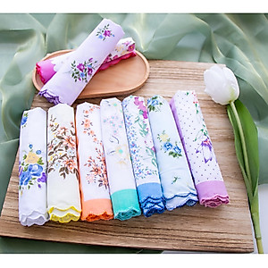 MZLIU Womens Girls Vintage Floral Cotton Handkerchiefs with Scalloped Edge Hankies 3PCS