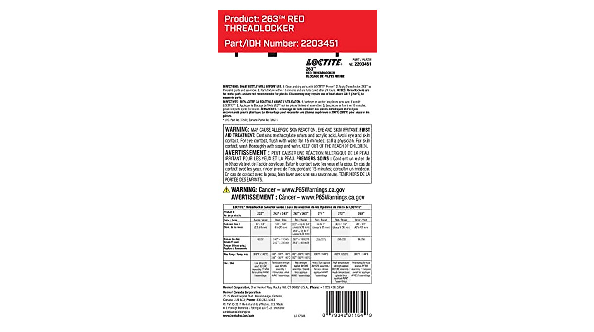 LOCTITE 263 Threadlocker: High-Strength, Oil Tolerant