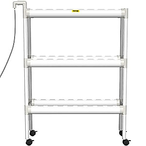 VEVOR Hydroponics Growing System, 54 Sites 6 Food-Grade PVC-U Pipes, 3 Layers Indoor Planting Kit with Water Pump, Timer, Nest Basket, Sponge for Fruits, Vegetables, Herb, White
