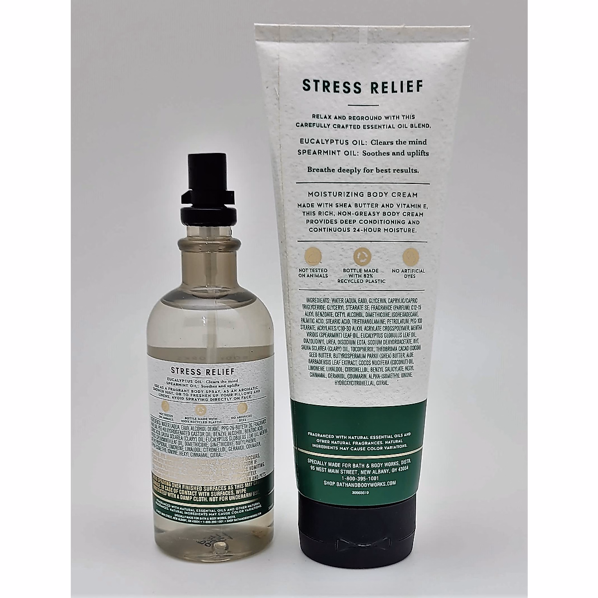 Bath & Body Works - Aromatherapy - Eucalyptus Spearmint – Stress Relief - 2 pc Bundle - Essential Oil Mist- 5.3 fl oz - & Body Cream - 8 oz