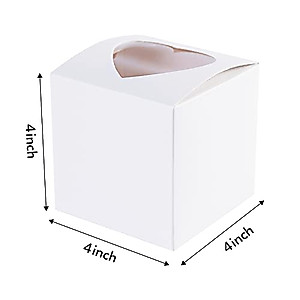 ONE MORE White Cupcake Boxes 4x4x4 with Heart Shape Window,Small Paper Gift Boxes with Lids for Gifts Crafting White Paper Gift Boxes Pack of 25