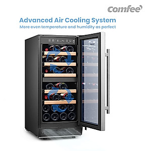 COMFEE' CRW28B7AST Freestanding & Built-in Wine Cooler, 28 Bottles Wine Fridge, Dual Cooling Zone, Digital Control, Glass Door Stainless Steel Frame