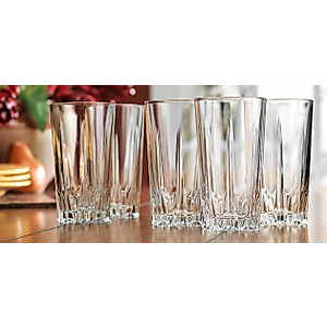 Glaver's Old Fashioned Highball Glass Cups. Set of 10 Elegant Diamond Cut Drinking Glasses. Classic 15 oz Bar Glasses. Tall Kitchen Glass for Wate,r Juice, Beer, Cocktails.