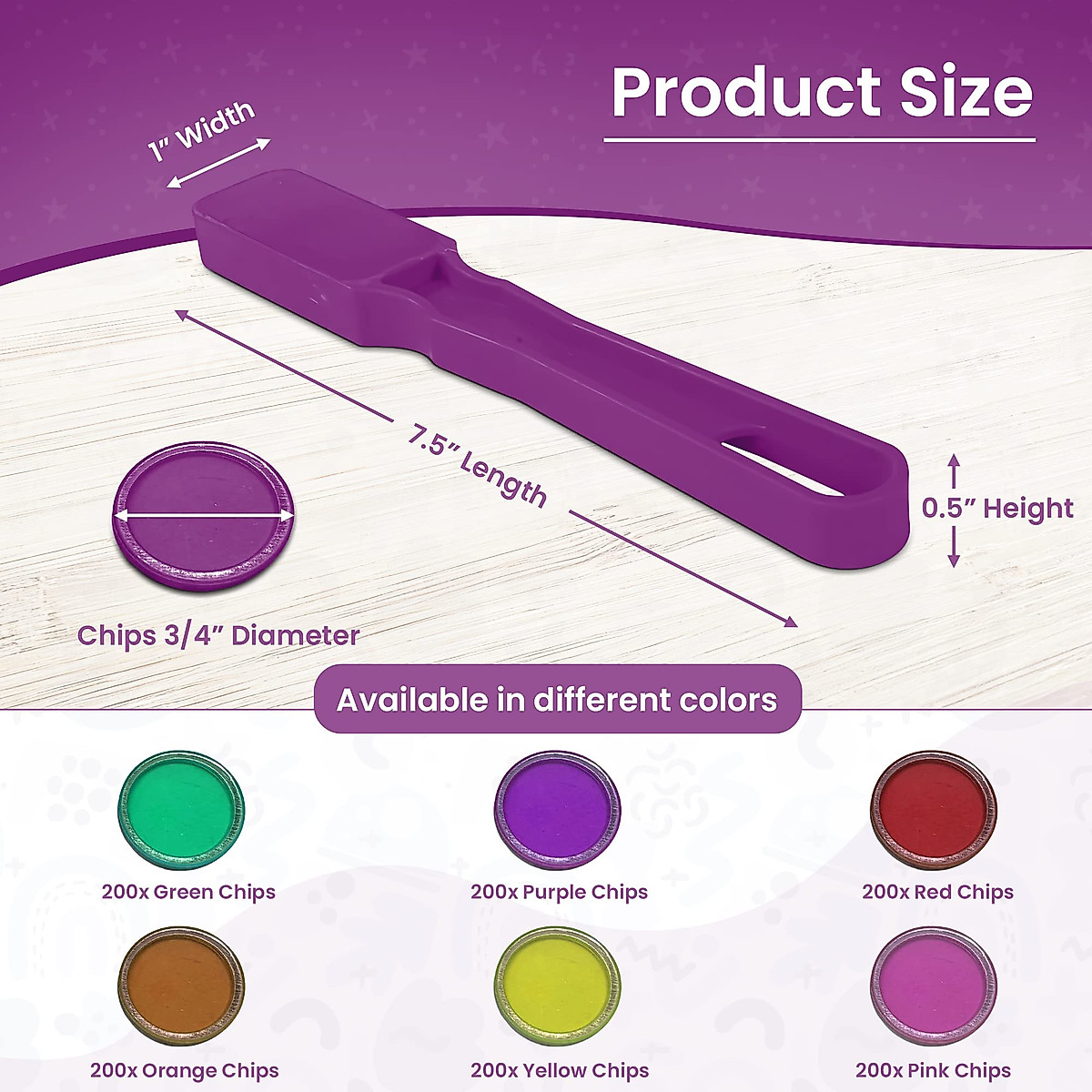 MR CHIPS Made in USA Bingo Magnetic Wand & ¾ Inch Purple Plastic Chips with Metal Rings - 200 Upgraded Pieces Bingo Chips Magnetic, Support American Jobs