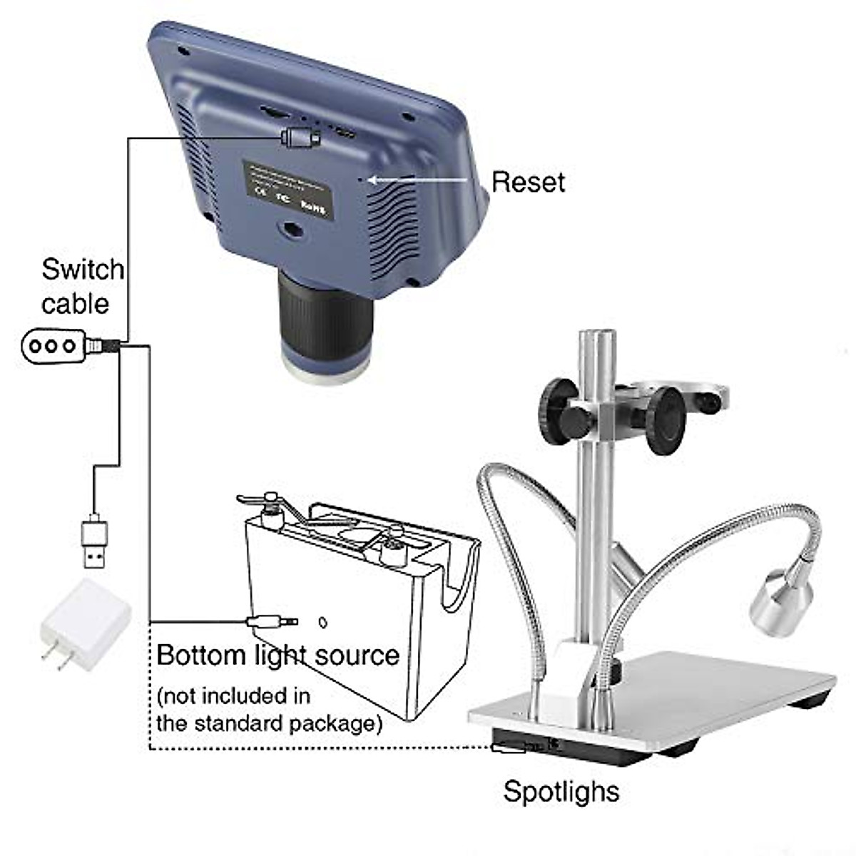 Koolertron 4.3 inch LCD Digital Microscope,10X-220X Magnification Zoom Coin Microscope,8 LED Adjustable Light &Fill Lights,1080P Camera Video Microscope for PCB/Watch Repairing/Plant/Rock Observing