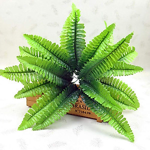 YINKUU Artificial Shrubs, 7 Fork Plastic Plants Persian Grass Fern Leaves Fake Bushes Wedding Indoor Outdoor Home Garden Verandah Kitchen Office Table Centerpieces Arrangements Christmas Decoration