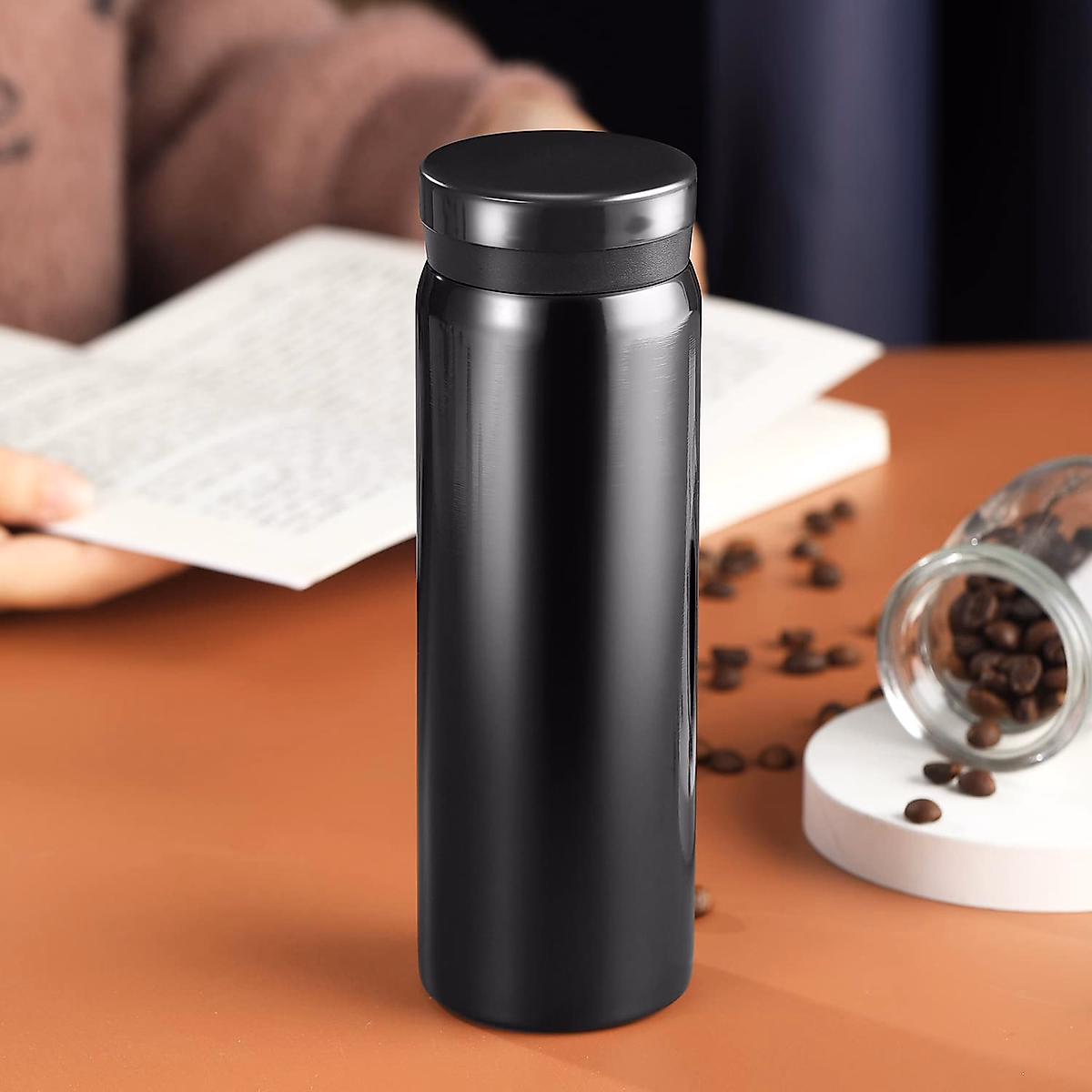 Mini Thermos Cute Water Bottle - 7 oz Tiny Insulated Vacuum 18/10 Stainless Steel Small Flask - Leak Proof & Spill Proof & Keeps Cold and Hot for Drink, Coffee, Tea - Black