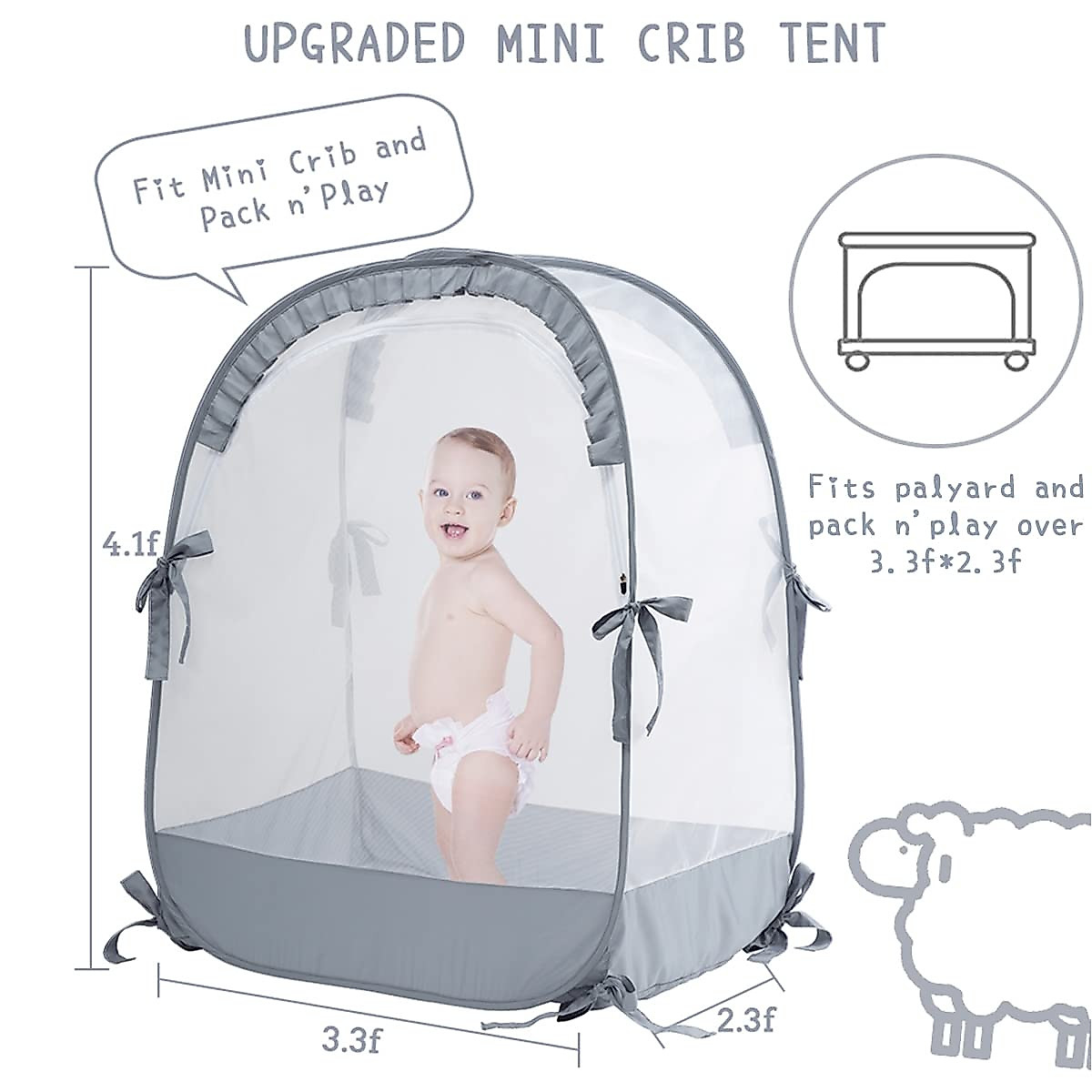 L RUNNZER Pack N Play Tent to Keep Baby in, Crib Net for Pack and Plays, Mini Cribs & Play Yards to Stop Baby from Climbing Out, Pop Up Design & Breathable Mesh Crib Canopy