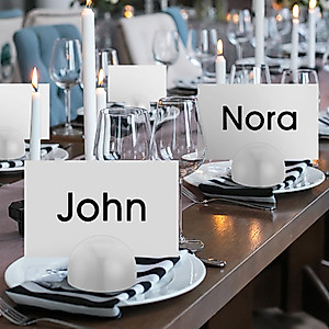 Geyoga 50 Pcs Table Number Holder Round Table Number Stands Modern Place Card Holders White Table Number Holders Wood Table Number Clips for Wedding Reception Anniversary Party Events Banquet Picture