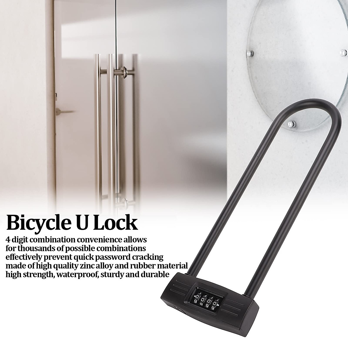 Bike U Lock, Lengthen 4 Digit Combination Resettable Padlock, and Waterproof, Suitable for , Electric Scooter