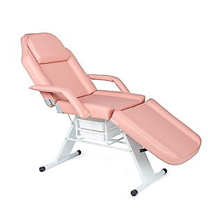 OmySalon Esthetician Salon Bed, Professional Massage Tattoo Table Salon Spa Equipment with 2 Beauty Baskets,Facial Beauty Barber Waxing Lash Microblading,Pink