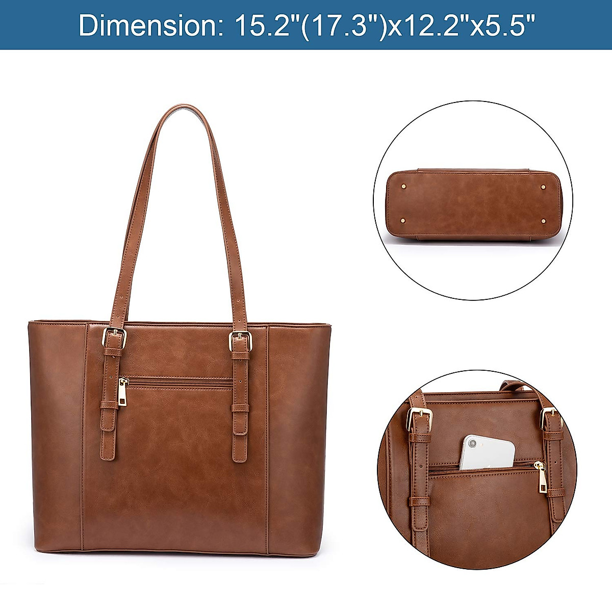 LOVEVOOK Laptop Bag for Women, Structured Leather Computer Bag, Professional Work Tote Purse, Teacher/Attorney’s Choice, Retro-Brown