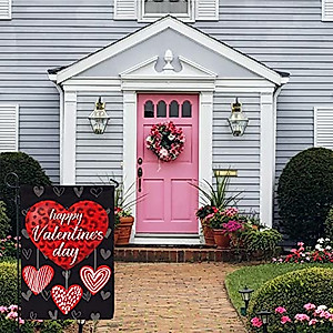 Happy Valentines Day Garden Flag , Heart Flag Burlap 12x18 Inches for Yard Outdoor Outside Hanging Decorations Vertical Flag