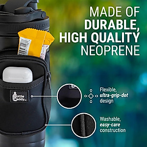 Bottle Caddy™️ The Original Gym Water Bottle Pouch Sleeve with Zipper Side Storage Pockets for Cards, Keys, Phone, Wallet for Reusable Bottles, Small Size (20-28+ Oz Bottles)