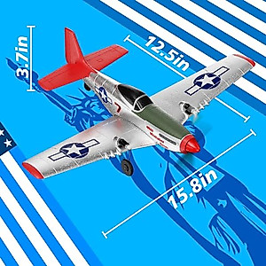 28℃ Remote Control Airplanes, 2.4Ghz 2CH RC Plane Toy Gift for Kids & Adults, P51 Mustang Remote Control Plane for Beginners with Gyro Stabilization System (RED)