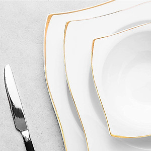 Porcelain Plate and Bowl Set,Dinnerware Set for Home or Special Restaurant, Ceramics Dinnerware Set with 48-Piece, Bowl/Dish/Soup Pot/Spoon|Bone China Dinner Sets, Gold Pattern Porcelain Combination