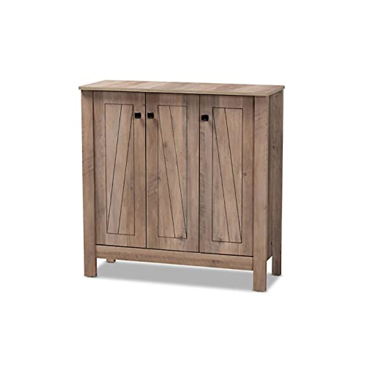 Baxton Studio Derek Modern and Contemporary Transitional Natural Oak Finished Wood 3-Door Shoe Cabinet