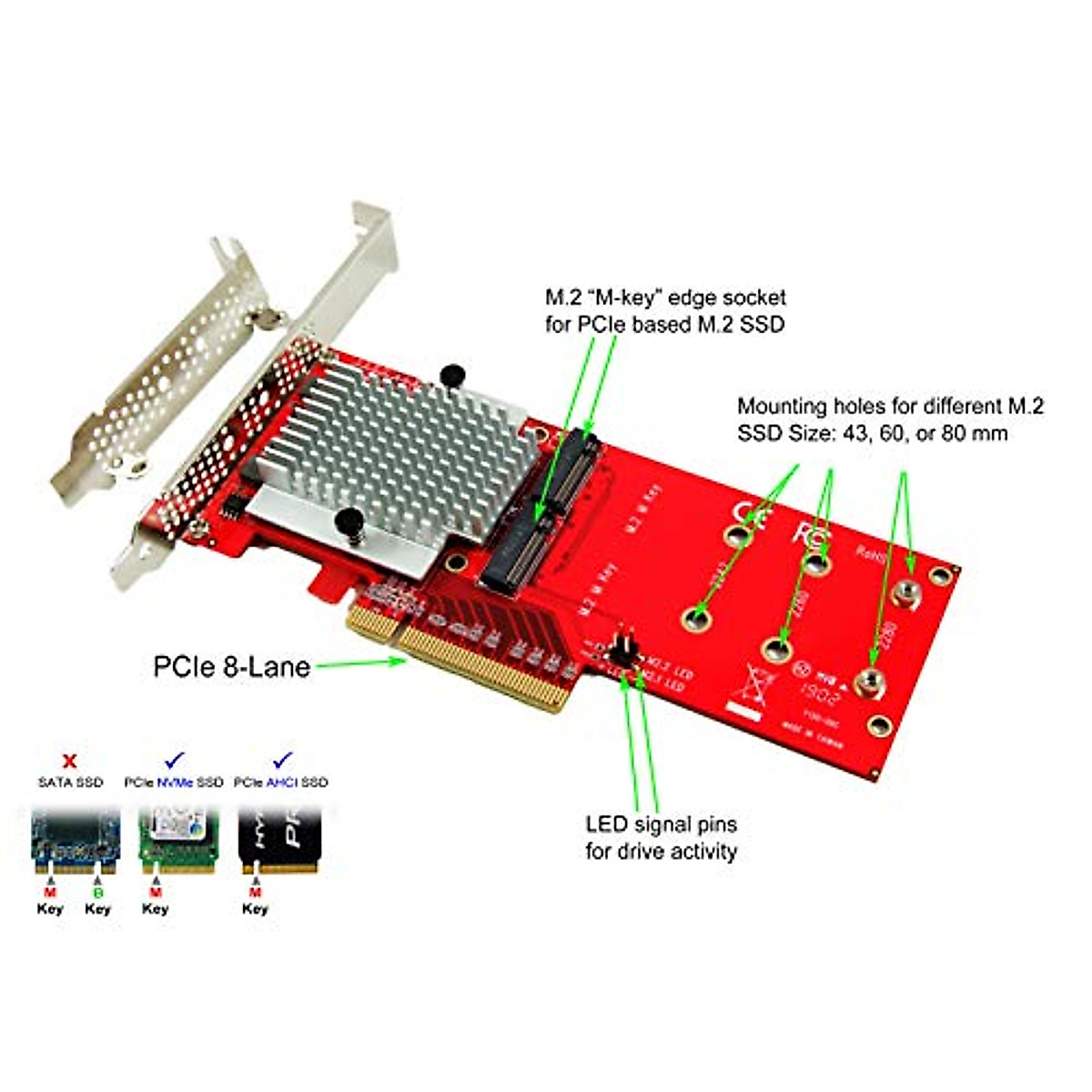 Ableconn PEXM2-130 Dual M.2 PCIe NVMe SSD Adapter Card - PCI Express 3.0 x8 / x16 Support 2X M.2 NGFF (M-Key) PCIe NVMe SSD for Mac & PC (ASMedia ASM2824 Switch) - PCIe NVMe Adapter Dual
