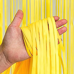 Yellow Streamers Party Backdrop - GREATRIL Foil Fringe for Sunflower/Bee/Pineapple/Lemon/Truck/Race Birthday Party Decoration - 3.2ft X 8.2ft - 2 Packs