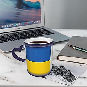 BBEXJIGY Flag of Ukraine Print Thermal Reactive Coffee Mug Ceramic Cups That Change Color with Heat