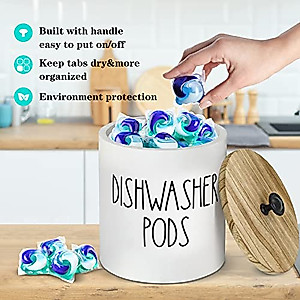 Rustic Round Dishwasher Pod Holder, Dishwasher Tablet Container for Kitchen Decor and Accessories, Wood Laundry Detergent Pods Container with Lid Laundry Detergent Storage, Kitchen Storage Container